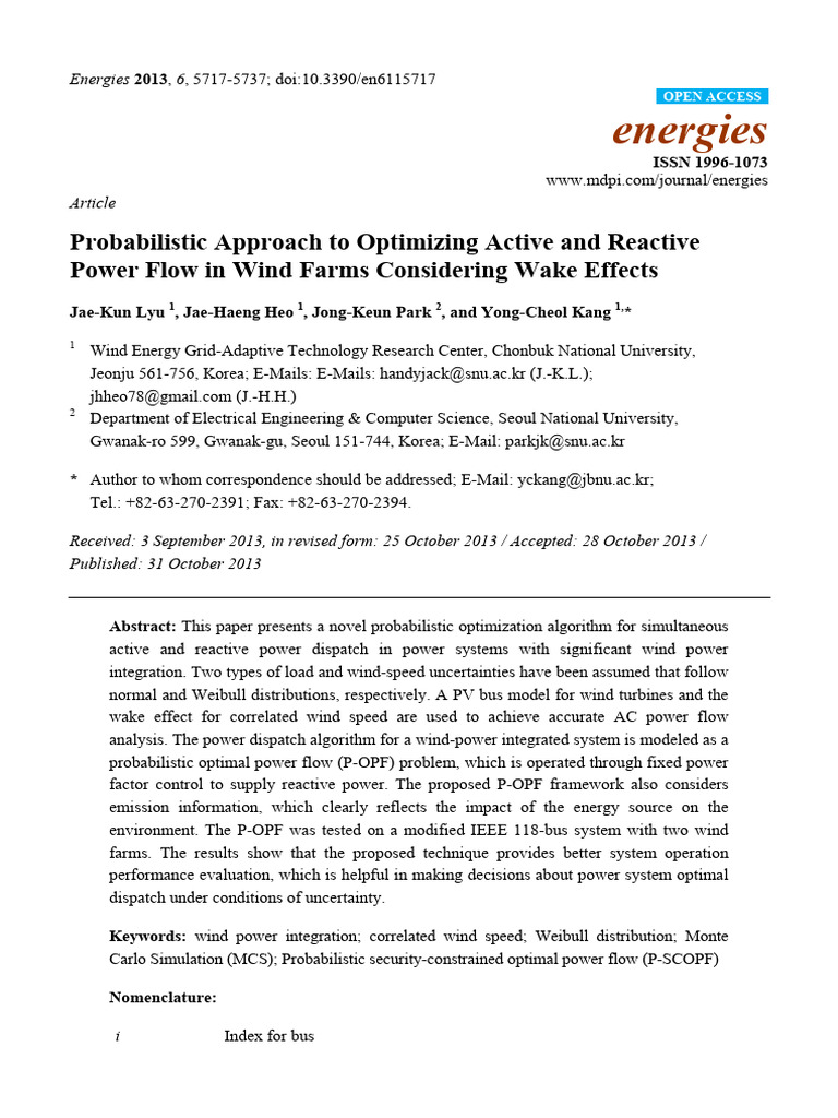Probabilistic Approach To Optimizing Active and Re | PDF | Wind Power ...