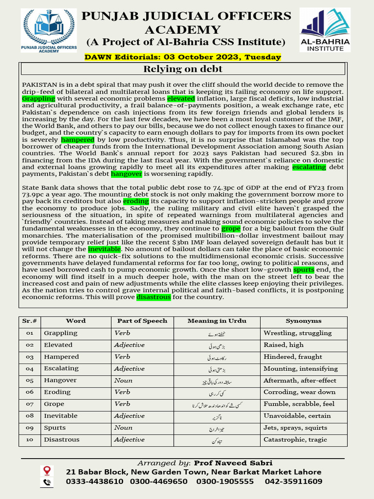 Dawn Editorials (03 October 2023) | PDF | Debt | Palestinian National Authority