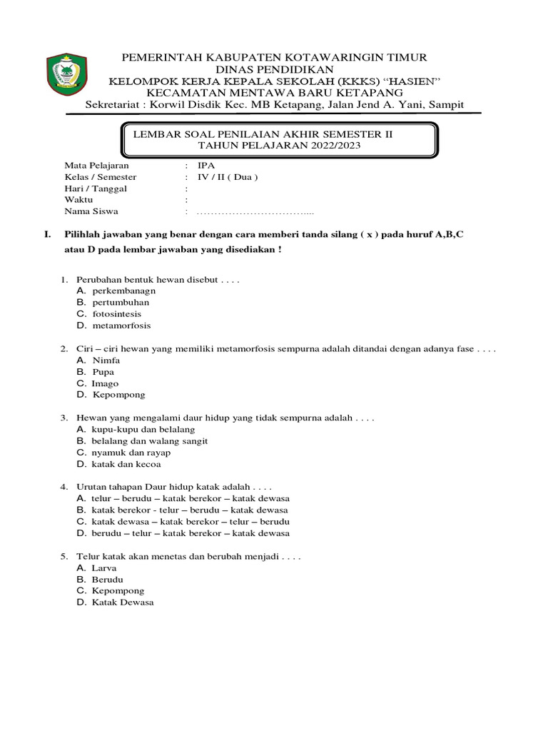 Soal Semester 2 Ipa Kls 4 THN 2022-2023 | PDF