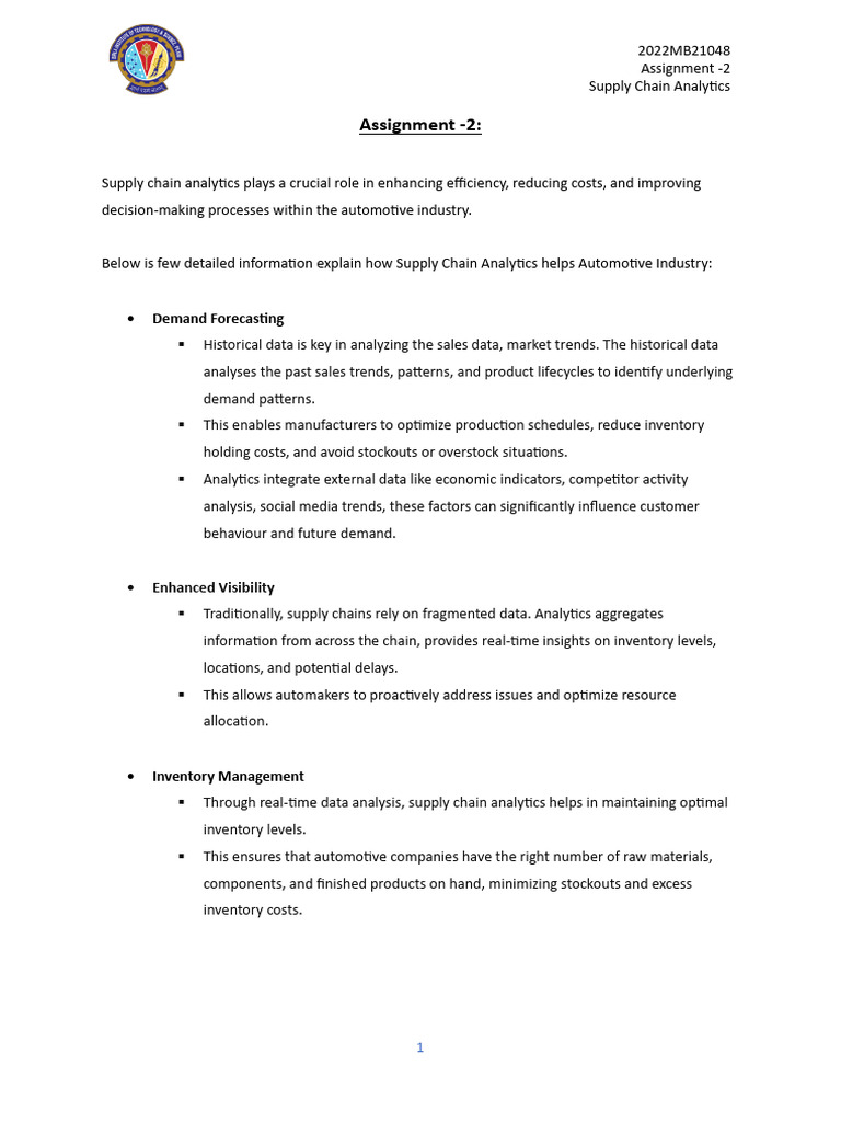 Supply Chain Analytics Assignment | PDF | Supply Chain | Analytics