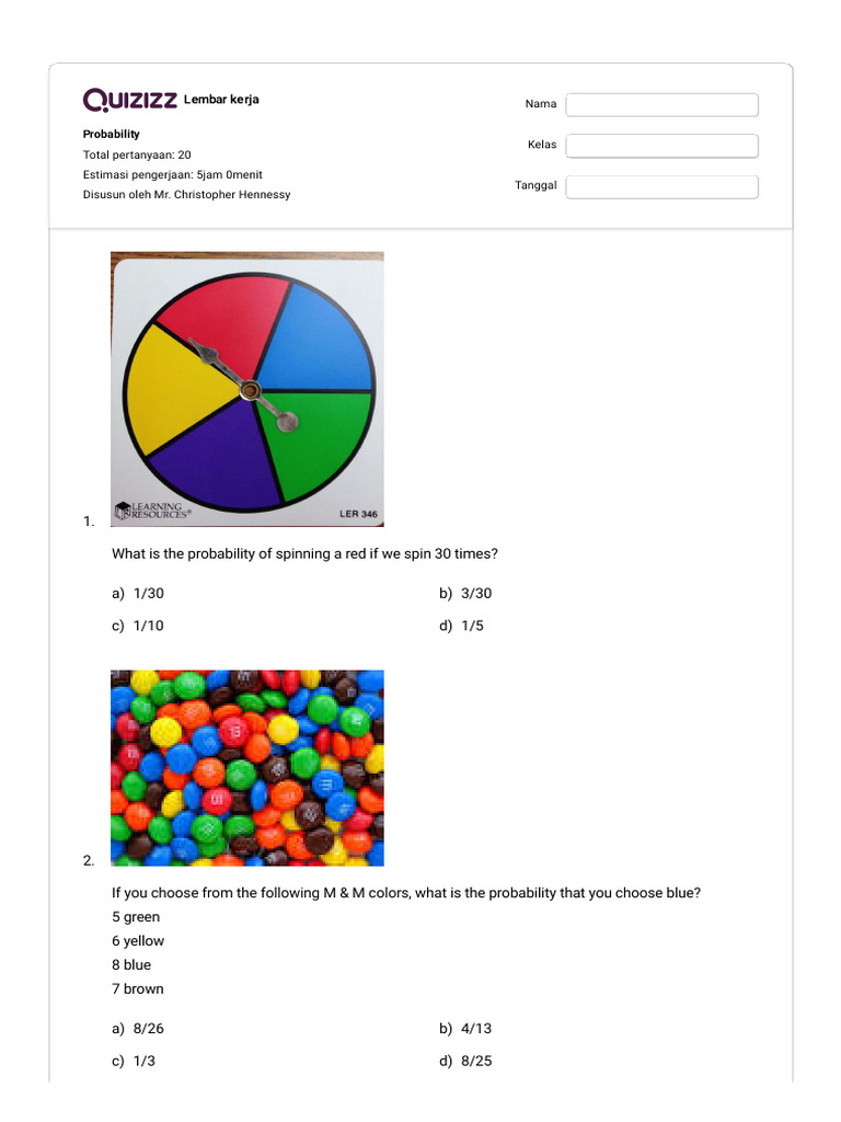 Quizizz - Probability | PDF | Odds | Probability