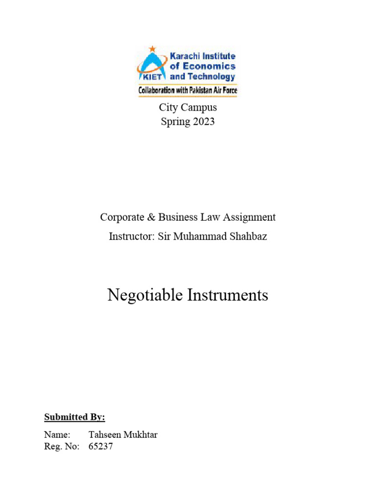 CBL Assignment 2 - Negotiable Instruments | PDF | Negotiable Instrument | Cheque