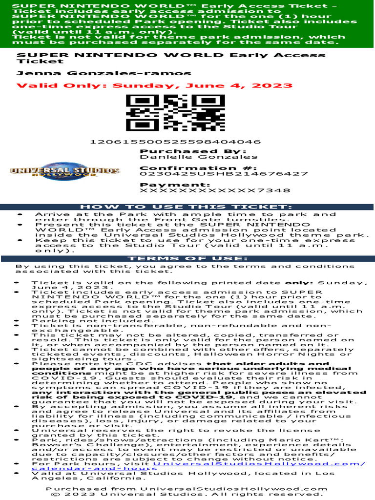 Ticket Order 0230425 Us HB 214676427 | PDF | Ticket (Admission) | Risk