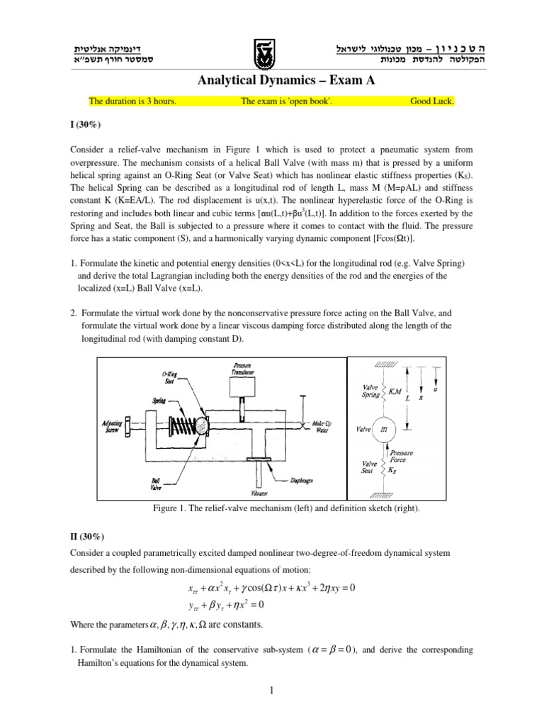 Analytical Dynamics Exam Questions | PDF | Oscillation | Force
