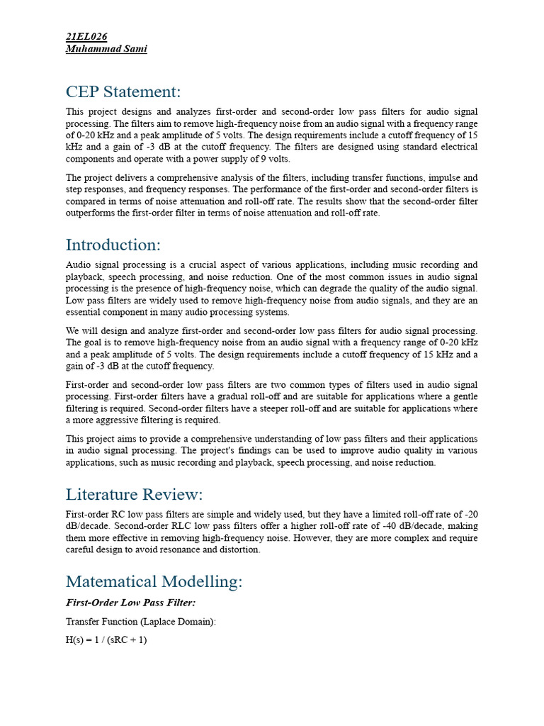 CEP of SNS by Sami | Download Free PDF | Low Pass Filter | Filter (Signal Processing)