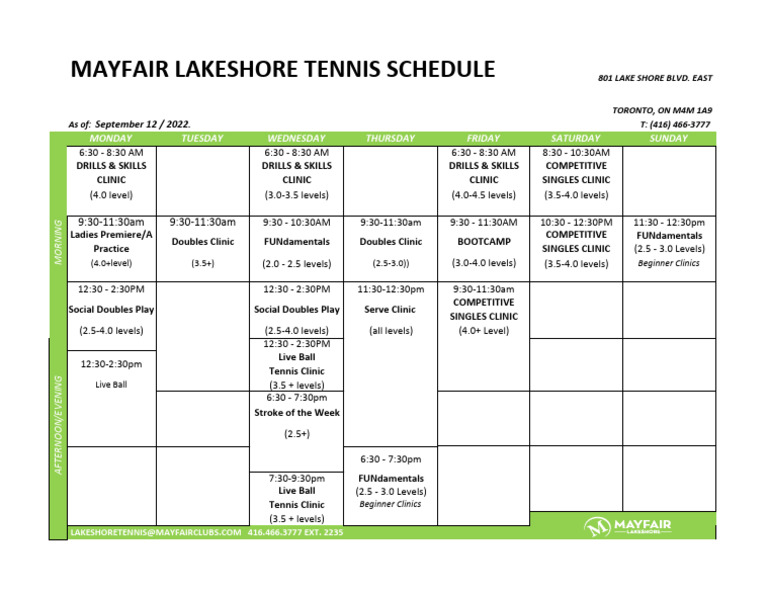 Lakeshore Tennis Schedule Fall 2022 | PDF