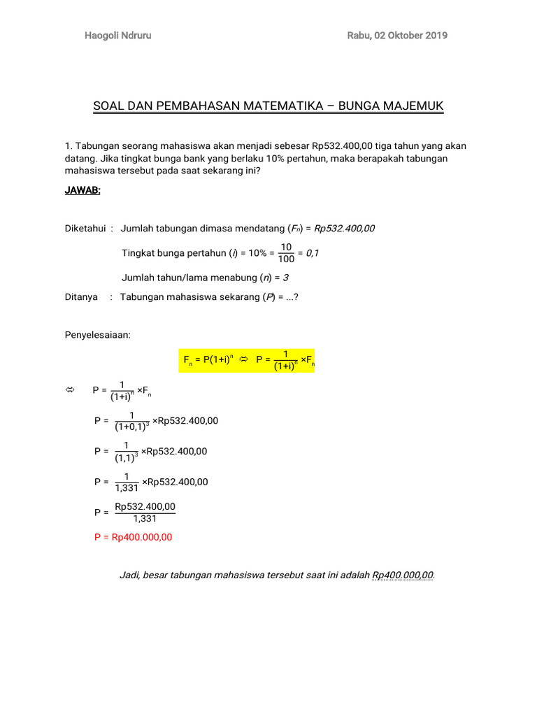 Soal Dan Pembahasan Matematika - Bunga Majemuk | PDF