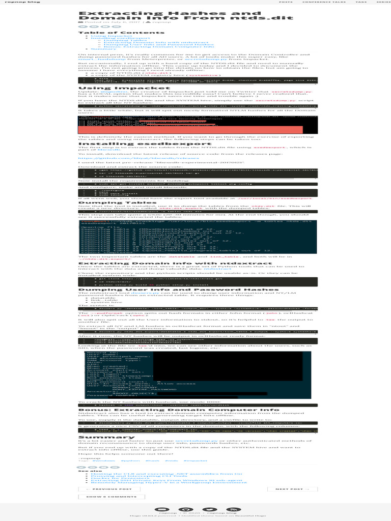 Extracting Hashes and Domain Info From Ntds - Dit - Ropnop Blog | PDF ...