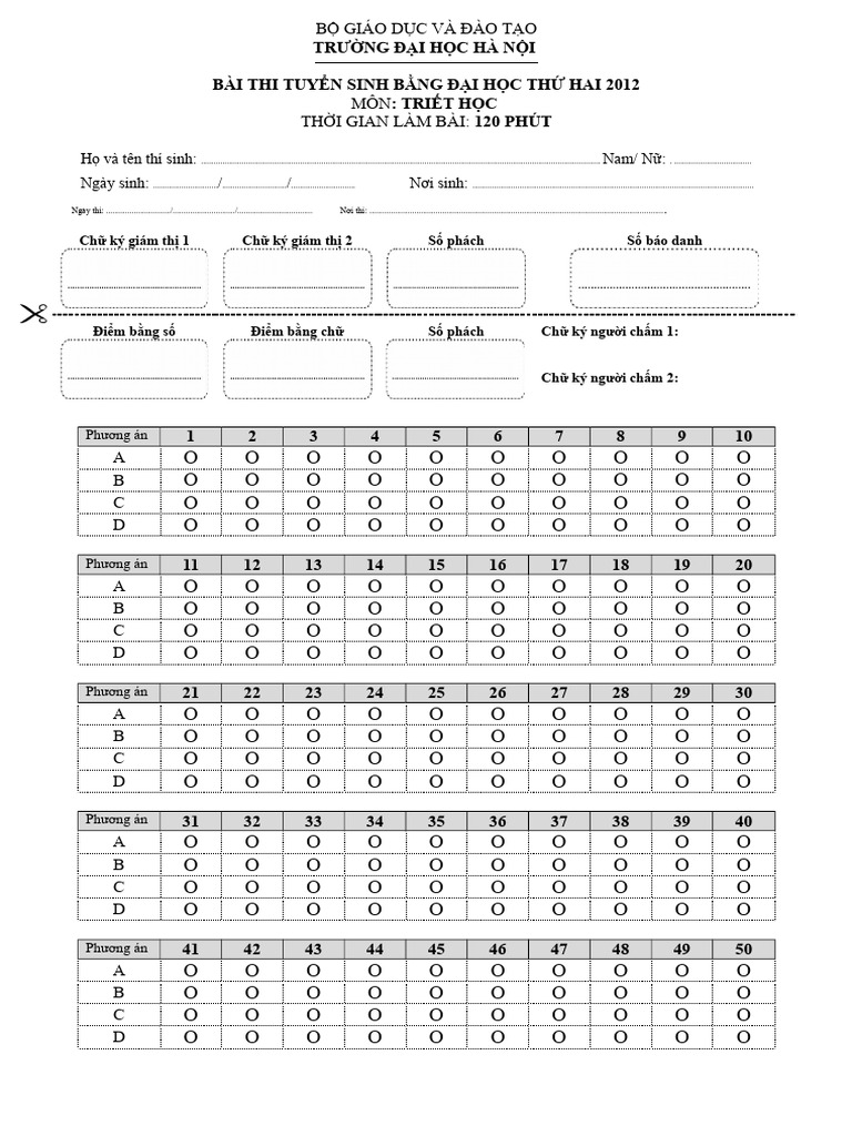 Phieu Tra Loi VB 2 Triet Hoc | PDF