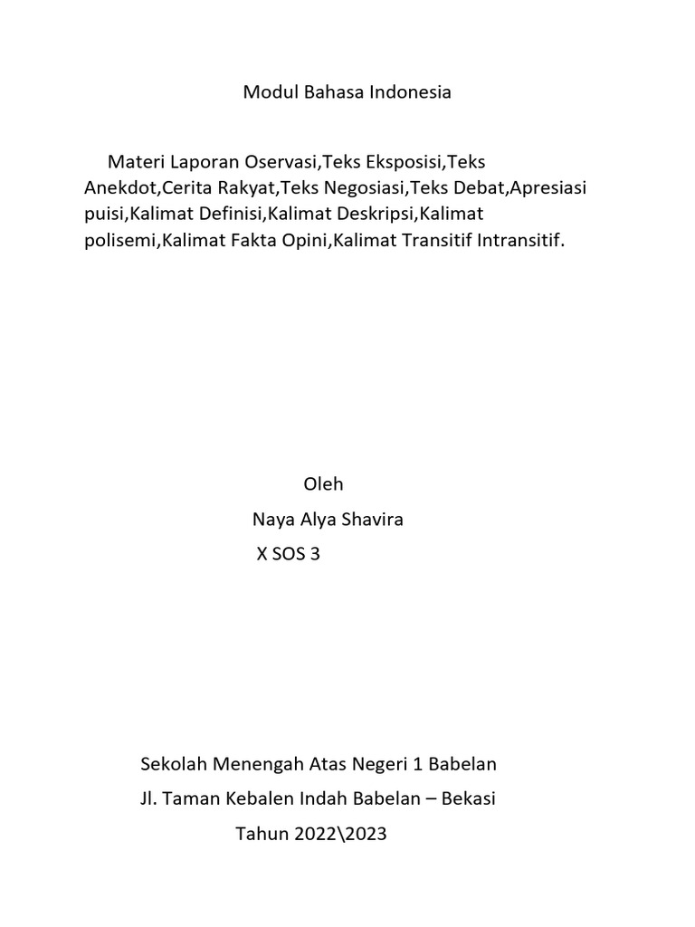 Contoh Membuat Modul B.indonesia | PDF