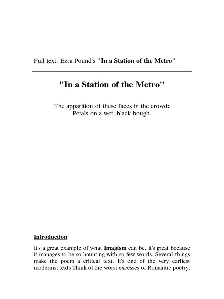 Ezra Pound's "In a Station of the Metro" | PDF | Poetry