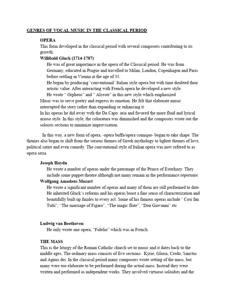 CLASSICAL PERIOD - Genres (Vocal+ Instrumental) | PDF | Chamber Music ...