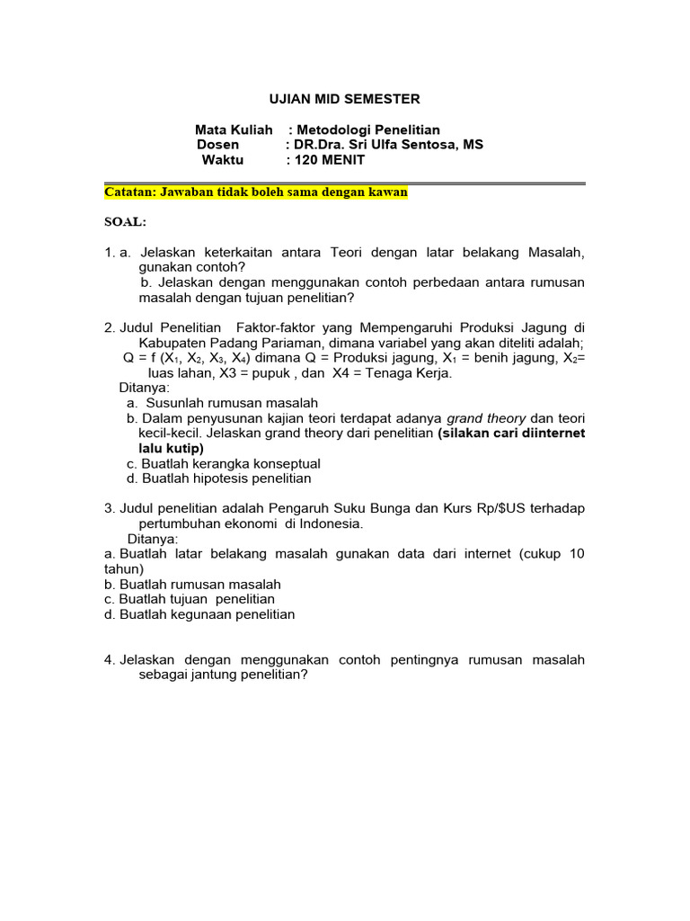 Ujian Mid Semester 2024 Metode Pen | PDF