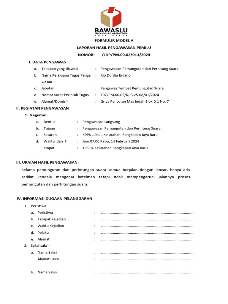 Form A PTPS Tugas - Rio Dordia Erliano (TPS 04) | PDF | Ilmu Sosial | Hukum