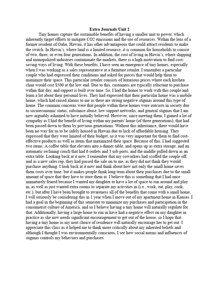 Extra Journals Unit 2 and 3 | PDF | Cost Of Living | Retail