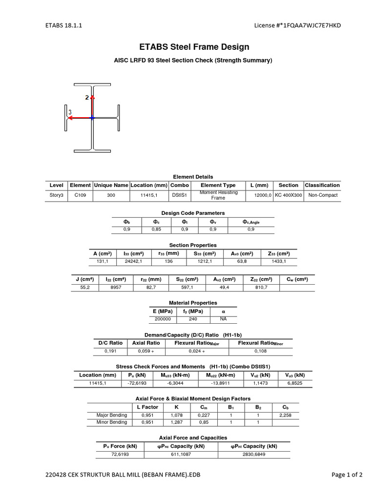 ETABS Steel Frame Design: ETABS 18.1.1 License # 1FQAA7WJC7E7HKD ...