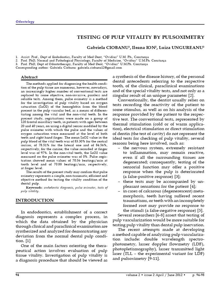 Testing of Pulp Vitality by Pu | PDF | Mouth | Clinical Medicine