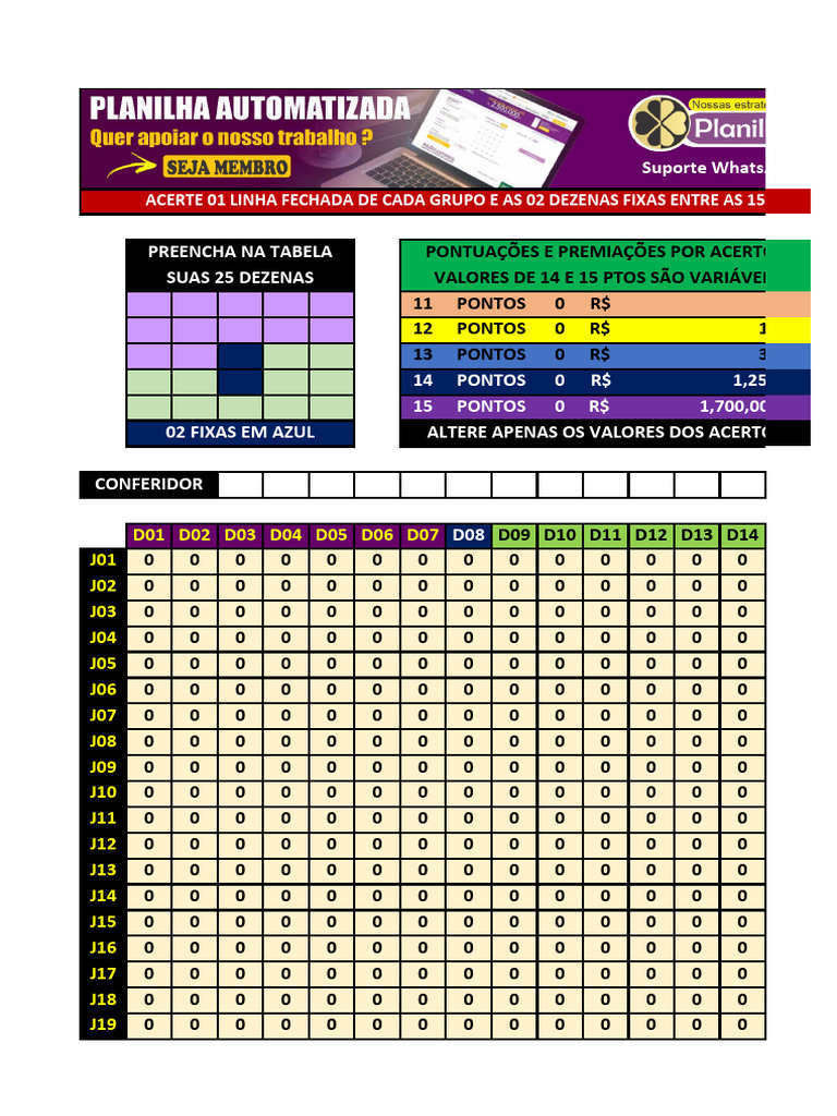Planilha de Acertos Lotofácil | PDF