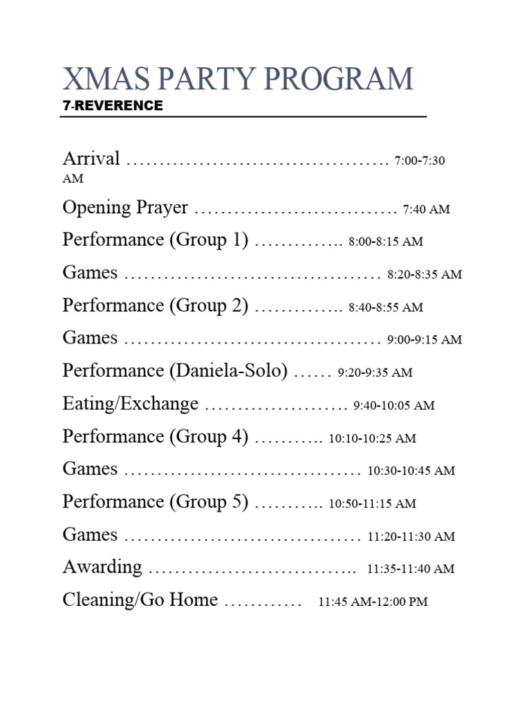 Xmas Party Program | PDF | Games & Activities | Cooking, Food & Wine