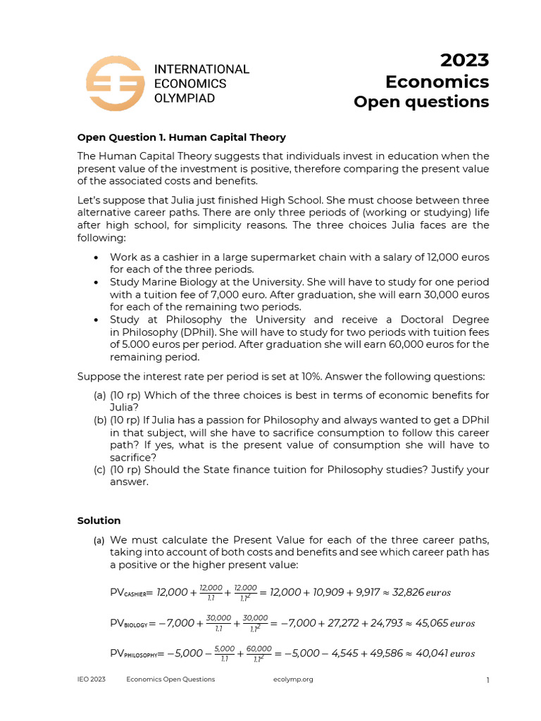 Economics Open Questions IEO 2023 | PDF | Economics | Macroeconomics