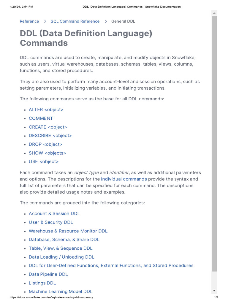 Snowflake DDL Commands Guide | PDF | Computers