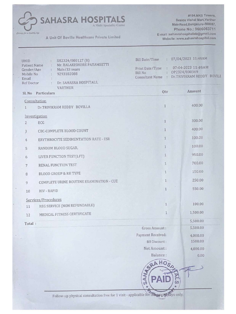 Medical Bill 1688712463 | PDF | Clinical Medicine | Medical Specialties