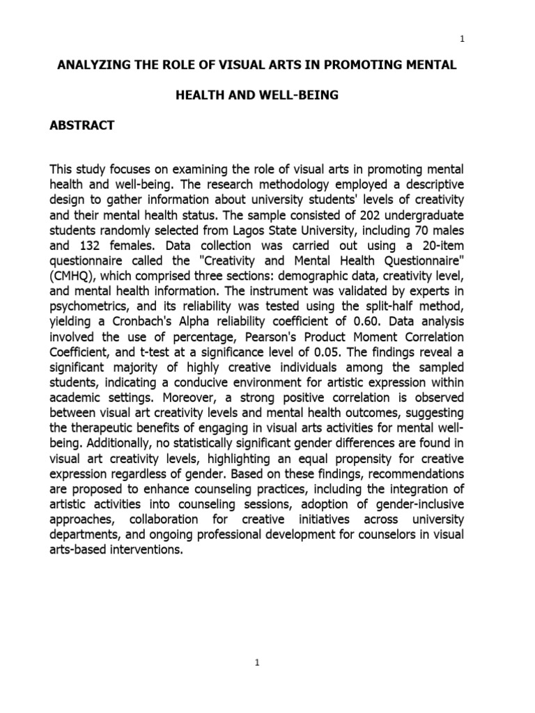 Analyzing The Role of Visual Arts in Promoting Mental Health and Well ...
