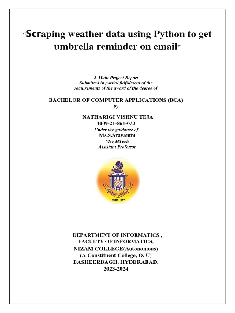Scraping Weather Data Using Python To Get Umbrella Reminder On Email Pdf Python Programming 