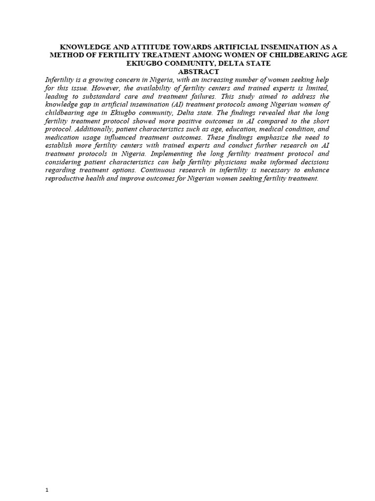 Knowledge and Attitude Towards Artificial Insemination As A Method of Fertility Treatment Among ...