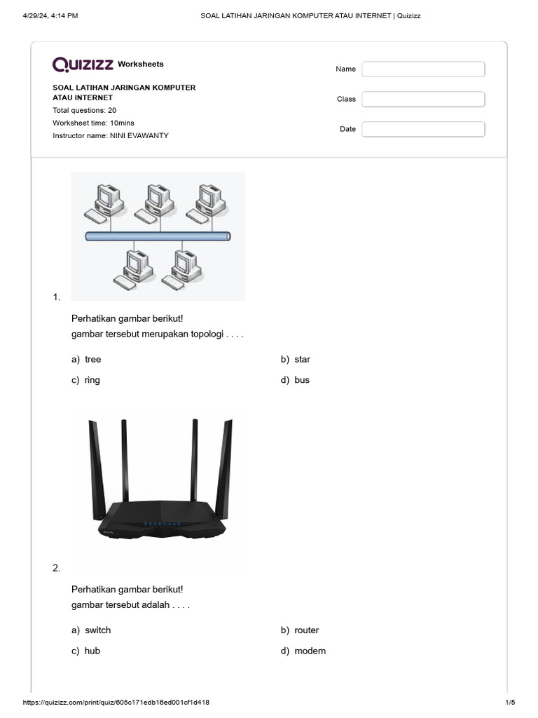 Soal Latihan Jaringan Komputer Atau Internet | PDF