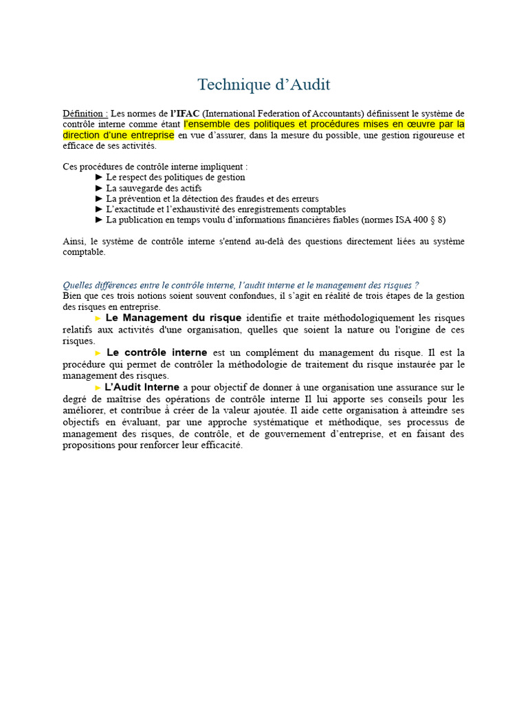 Définition de l'Audit Technique | PDF | Contrôle interne | Business