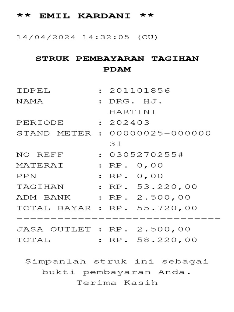 Struk Pembayaran Tagihan Pdam | PDF