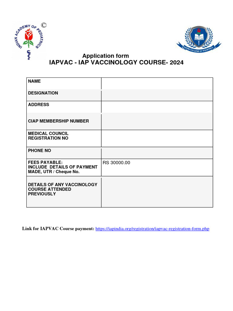 Application Form Iapvac 24 | PDF | Vaccines | Pediatrics