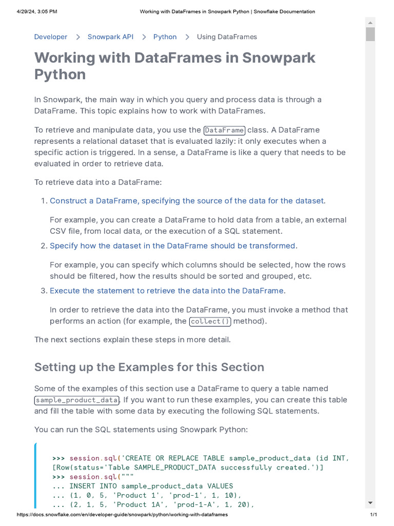 Snowpark Python DataFrame Guide | PDF