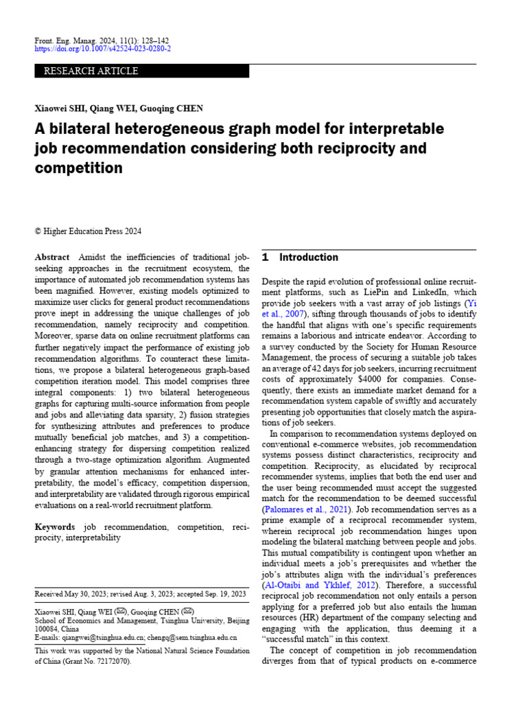 A bilateral heterogeneous graph model for interpretable job ... A bilateral heterogeneous graph model for interpretable job ...