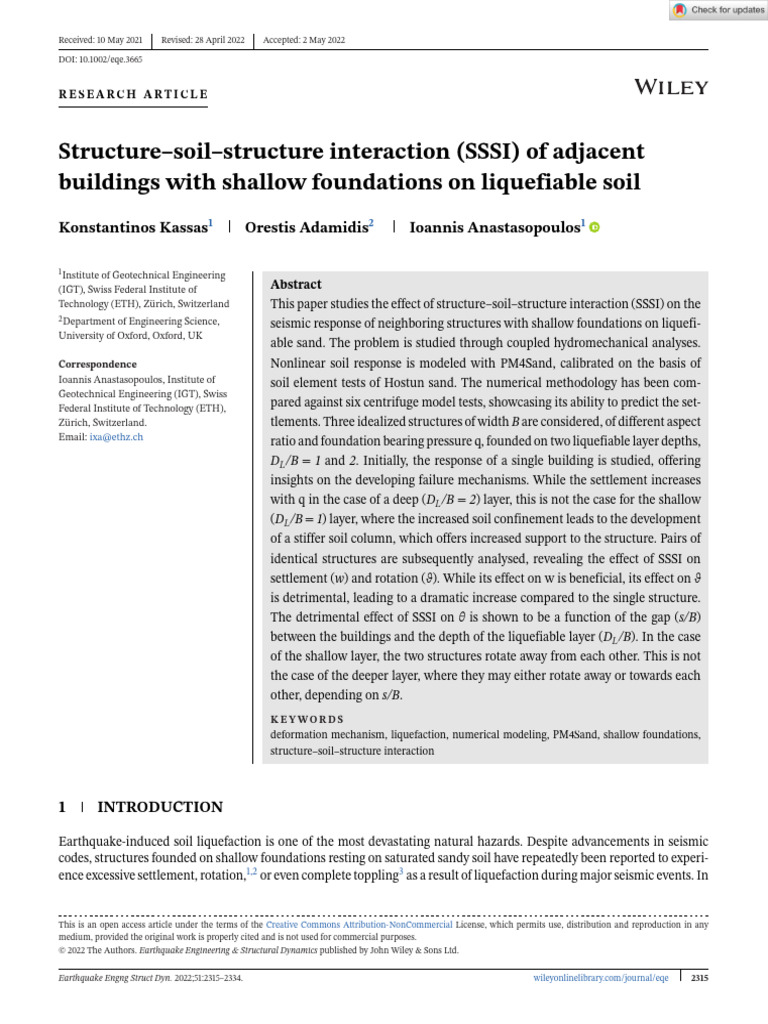 Earthq Engng Struct Dyn - 2022 - Kassas - Structure Soil Structure ...