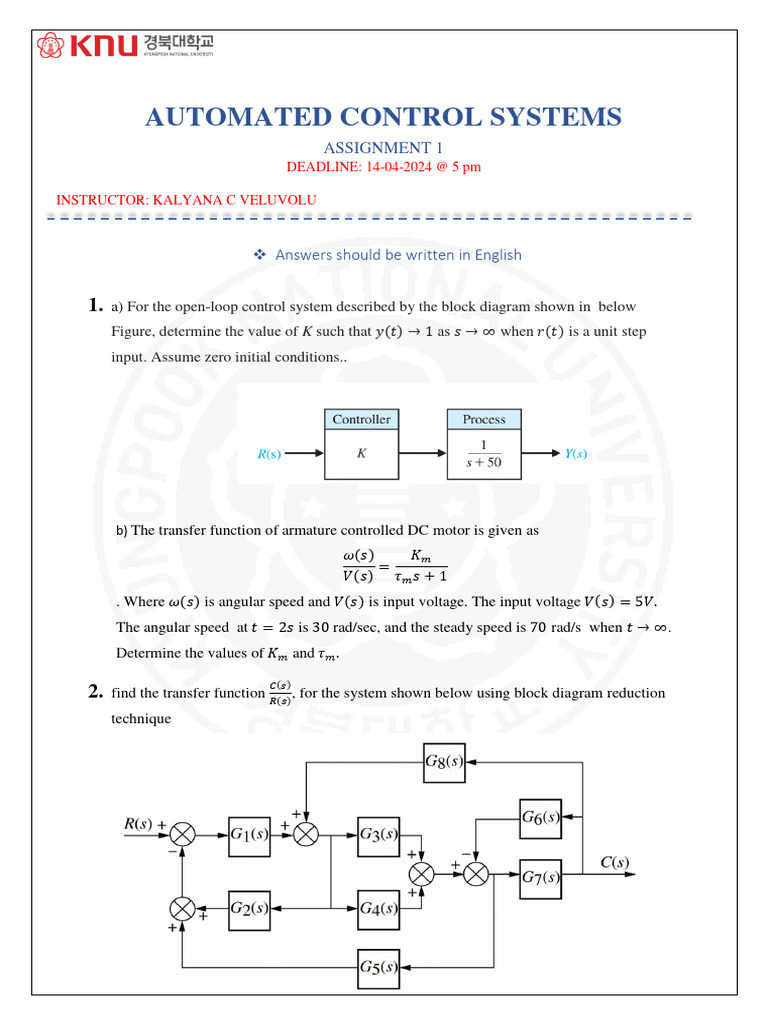 ACS 2024S1 Assn1 | PDF | Electrical Circuits | Mechanics