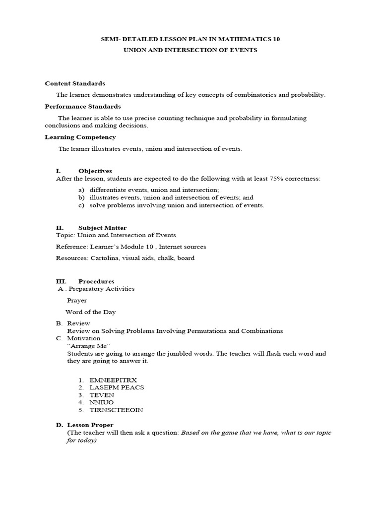 Union and Intersection of events | PDF | Learning | Sampling (Statistics)