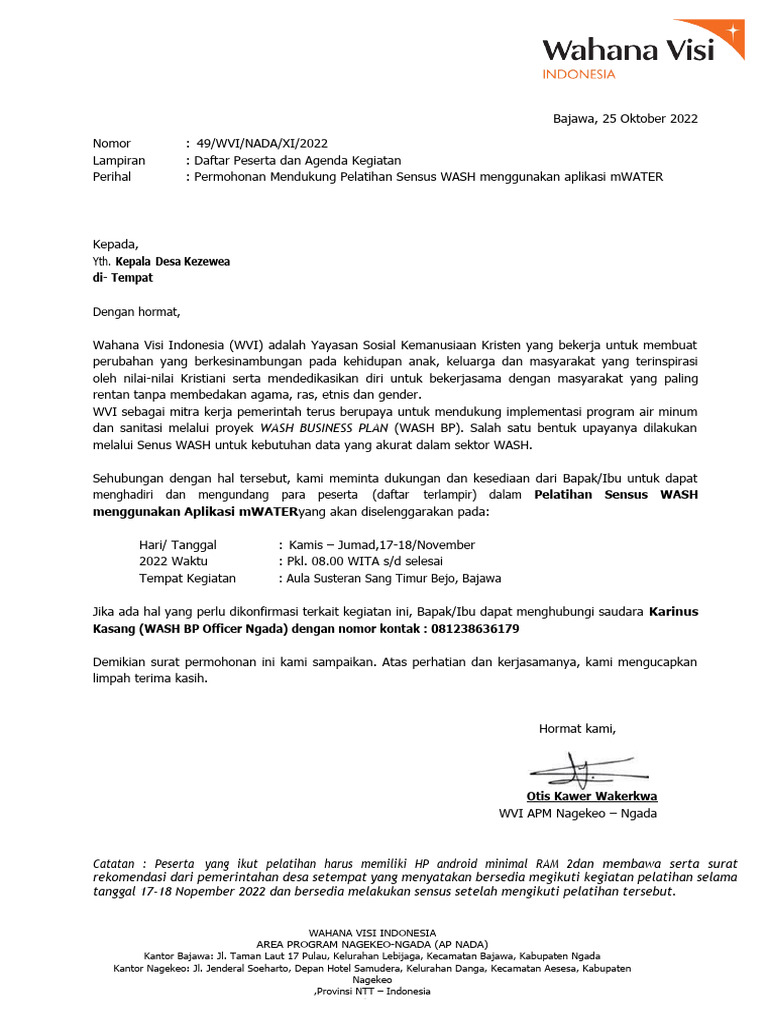 Undangan Pelatihan Sensus Wash Ngada | PDF