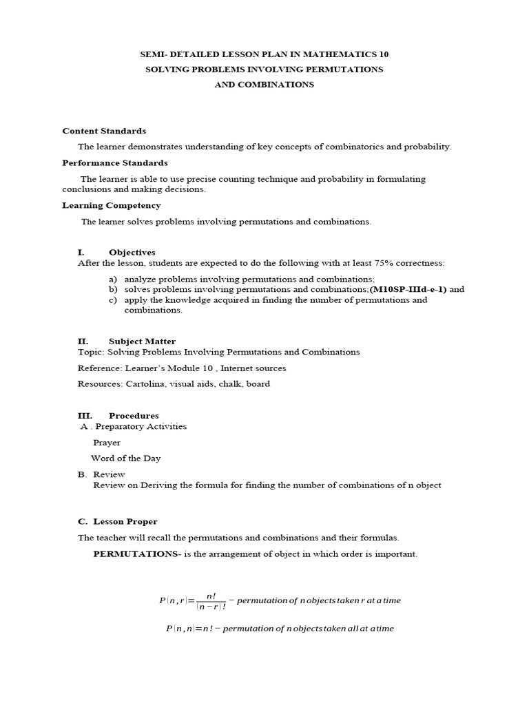 Solving Problems Involving Permutations and Combinations | PDF | Learning | Permutation