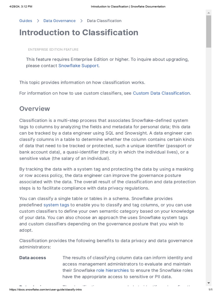 Introduction To Classification Snowflake Documentation Pdf Tag Metadata Data