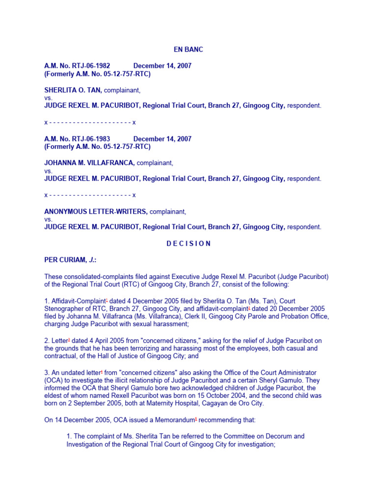 Tan Vs Judge Pacuribut | PDF | Judge | Complaint