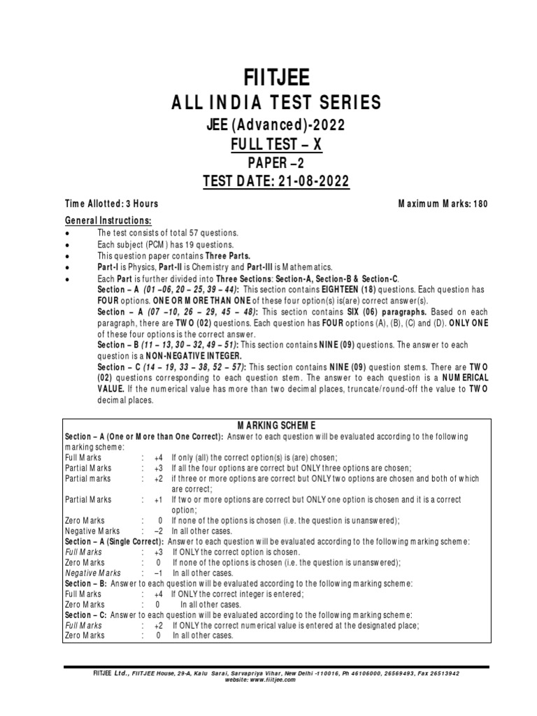 AITS 2122 FT X JEEA Paper 2 | PDF | Gases | Force