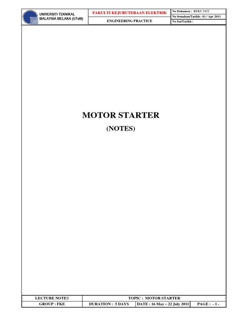 Motor Starter Lecture Notes Overview | PDF | Relay | Switch