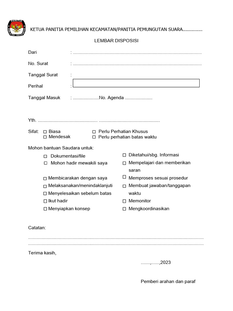 FORM LEMBAR DISPOSISI PPK PPS | PDF