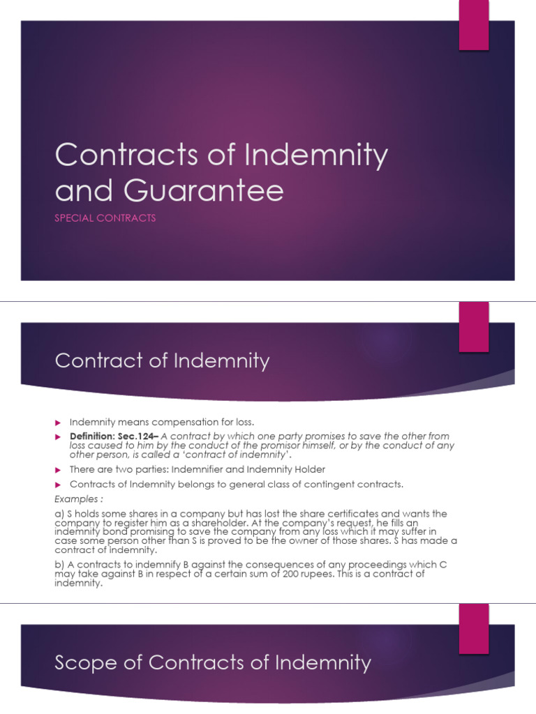Contracts of Indemnity and Guarantee | PDF | Guarantee | Indemnity