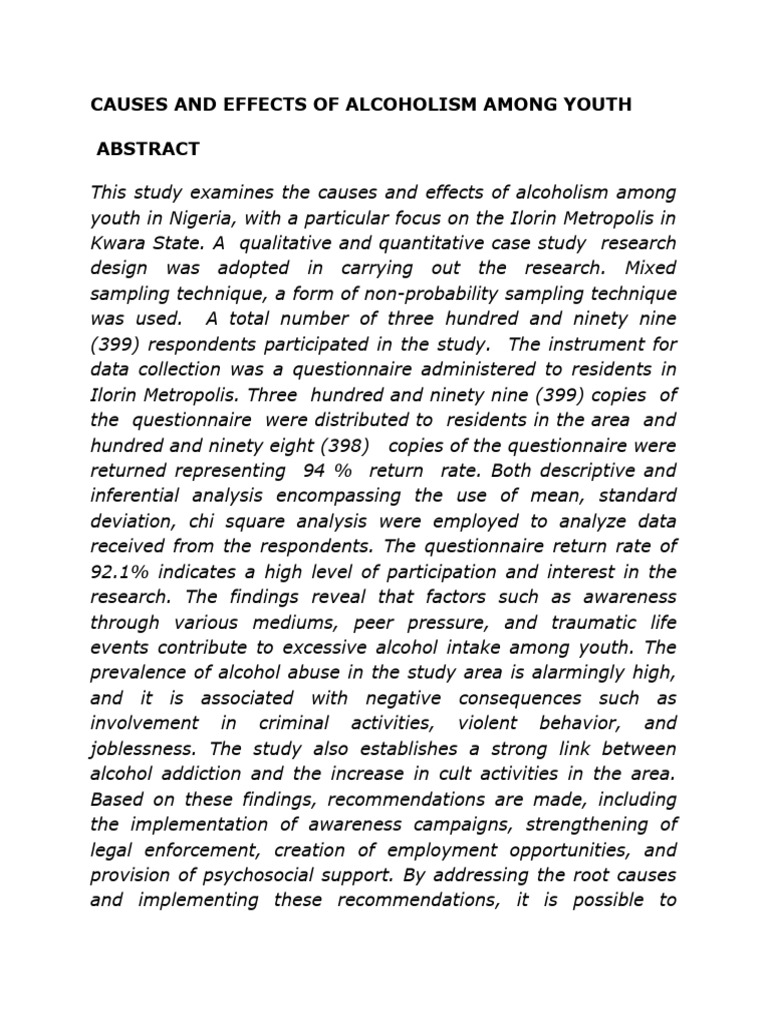 CAUSES AND EFFECTS OF ALCOHOLISM AMONG YOUTH | PDF | Alcoholism ...