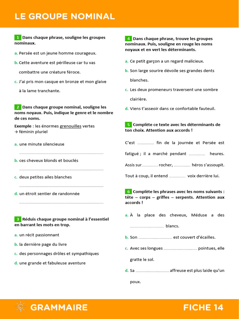 Exercices sur le groupe nominal CM2 | PDF | Médusa