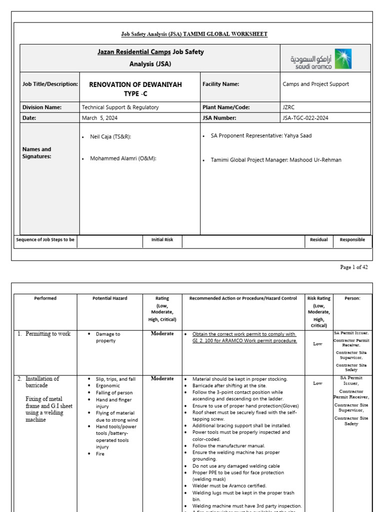 General JSA For Aramco Dewaniyah Type C | PDF | Personal Protective ... General JSA For Aramco Dewaniyah Type C | PDF | Personal Protective ...