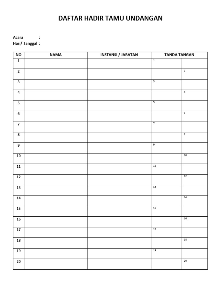 Daftar Hadir Tamu Undangan | PDF